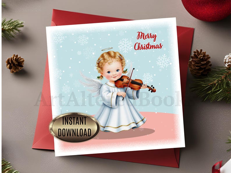 Printable Angel Christmas Cards and Stickers| Digital Angel Holiday ...