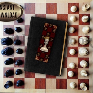 Printable White Chess Bookmarks| Chess Queen Bookmark| Chess Pawn ...