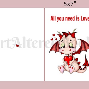 Printable Valentine's Card With Cute Dragon| Love Digital Card| 5x7 ...