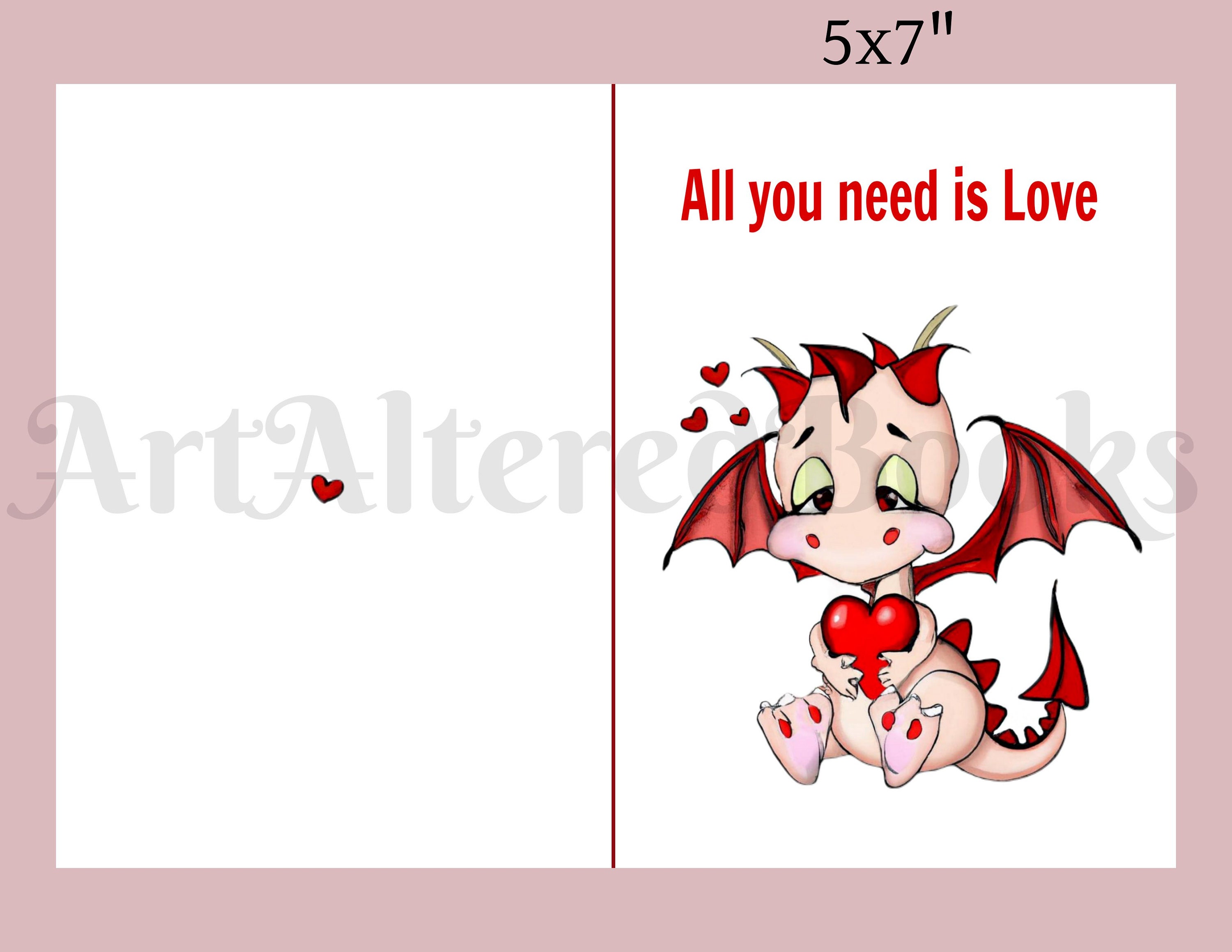 Printable Valentine's Card With Cute Dragon| Love Digital Card| 5x7 ...