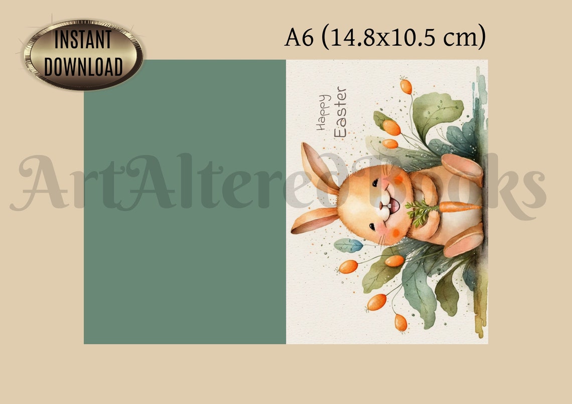 Printable Happy Easter Card With Bunny and Carrot Easter Digital Card ...