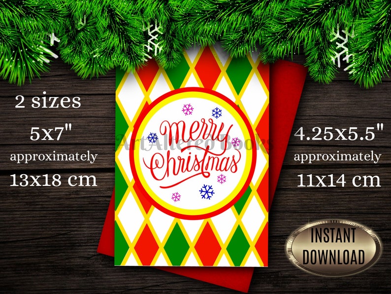 Merry Christmas Card Printable Christmas DIY Card 5x7 Digital Christmas ...