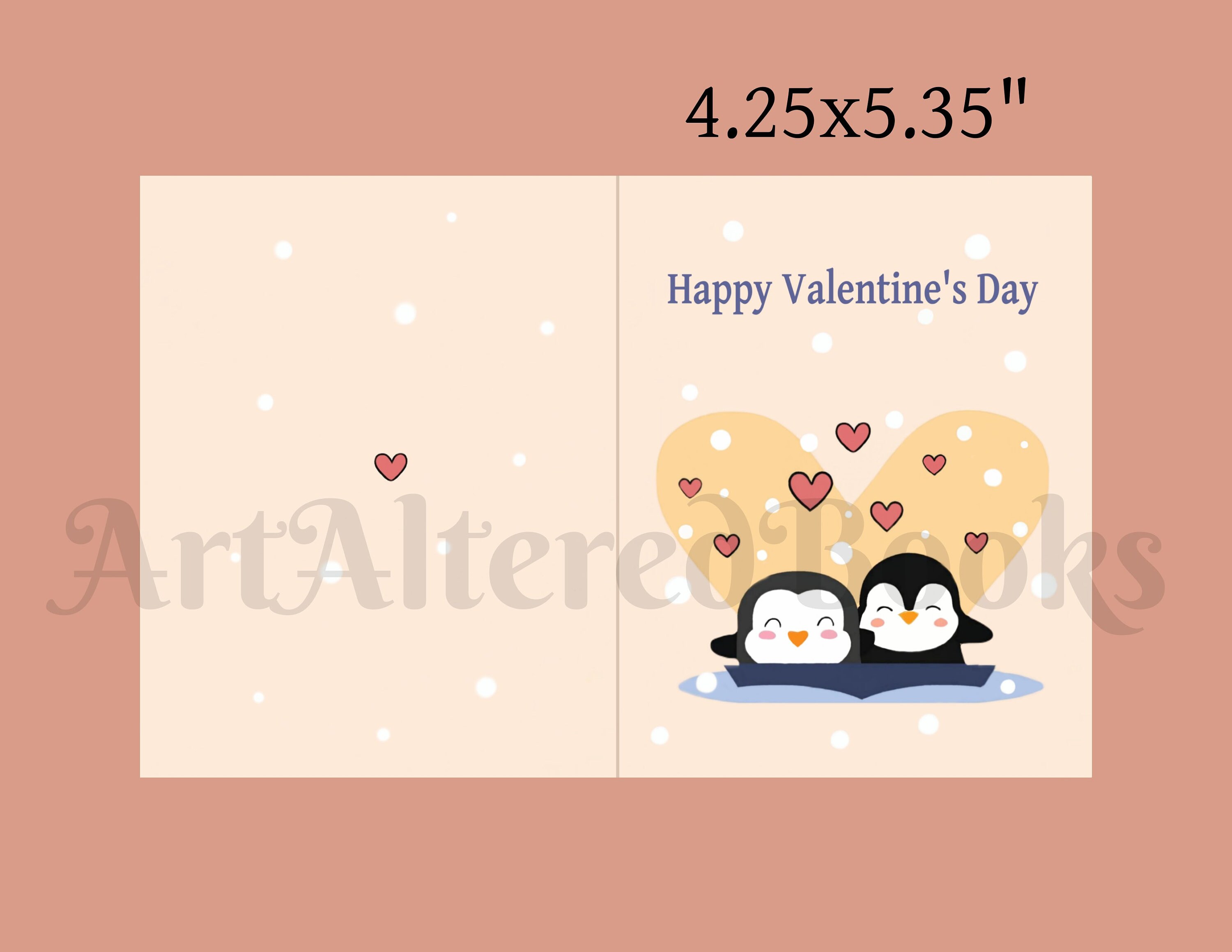 Happy Valentines Day Printable Card With Penguins Valentines Digital ...