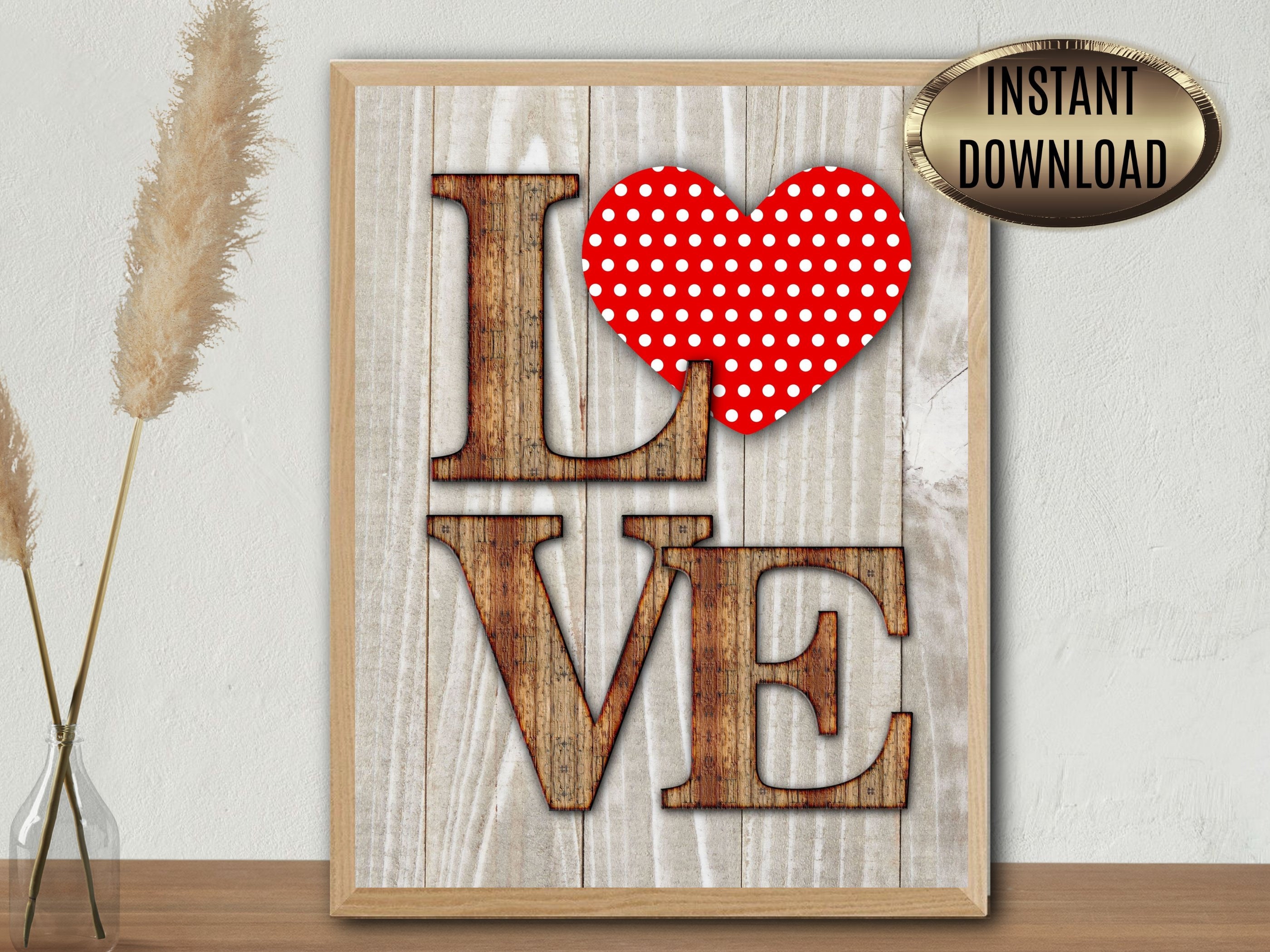 Love Heart Printable Decor| Farmhouse Wall Decor| Love DIY Sign| Red ...