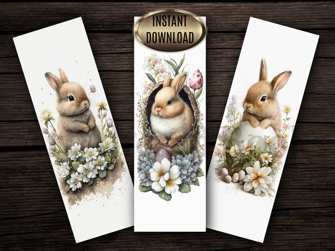 Printable Easter Bookmark Set With Rabbits| Digital Bookmarks Bunny ...