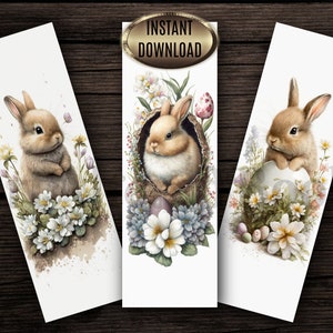 Printable Easter Bookmark Set With Rabbits| Digital Bookmarks Bunny ...