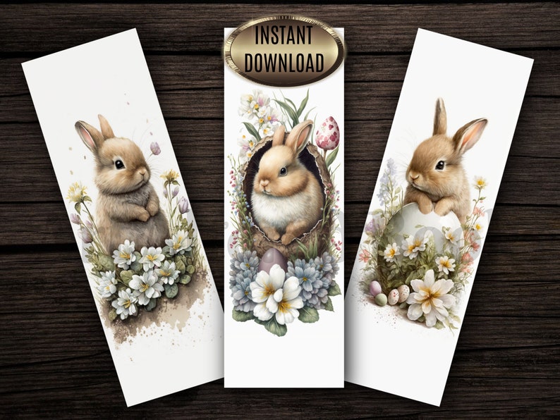 Printable Easter Bookmark Set With Rabbits| Digital Bookmarks Bunny ...