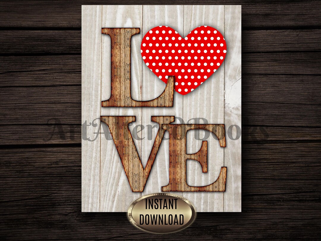 Love Heart Printable Decor| Farmhouse Wall Decor| Love DIY Sign| Red ...