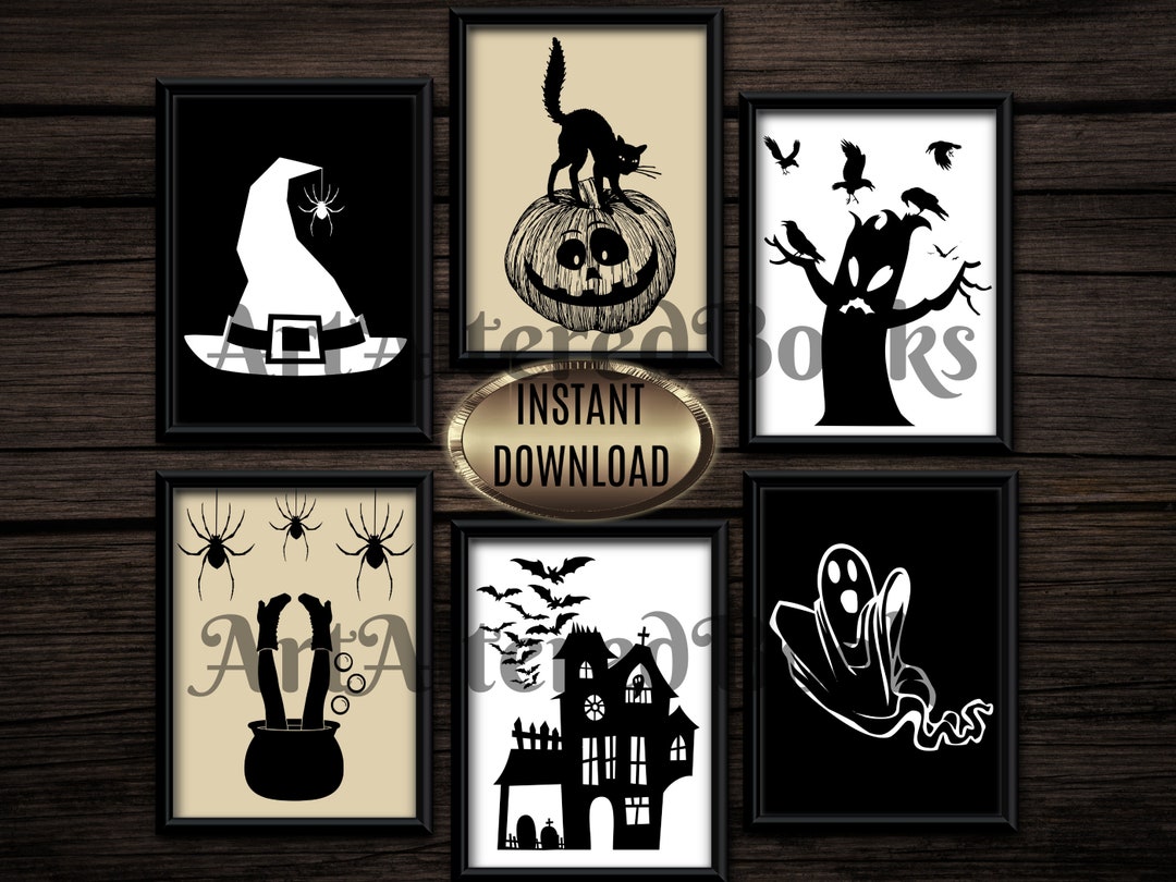 Set of 6 Simple Halloween Art Prints| Horror Halloween Printable Wall ...