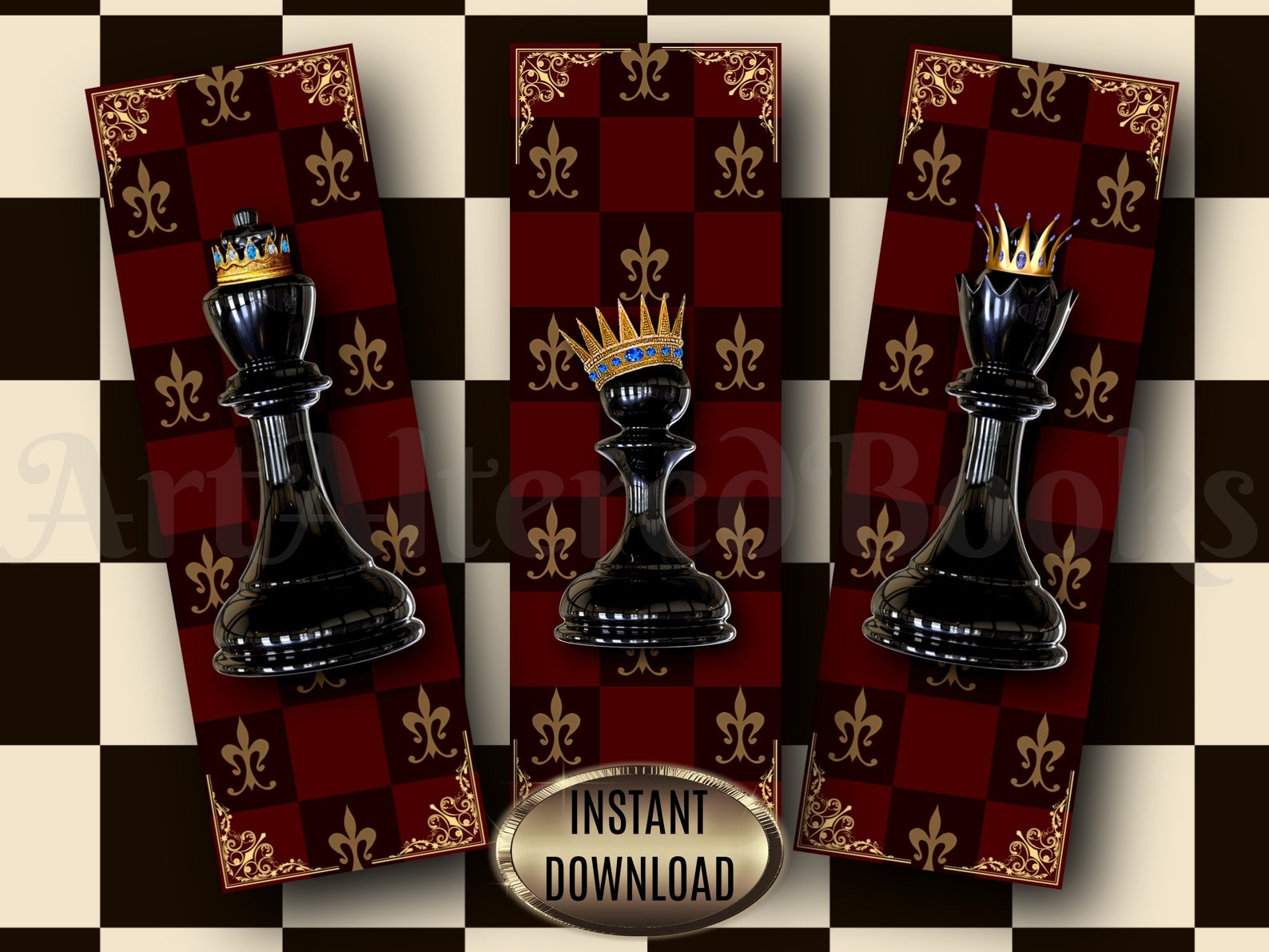 Printable Black Chess Bookmarks| Chess King Bookmark| Chess Pawn ...