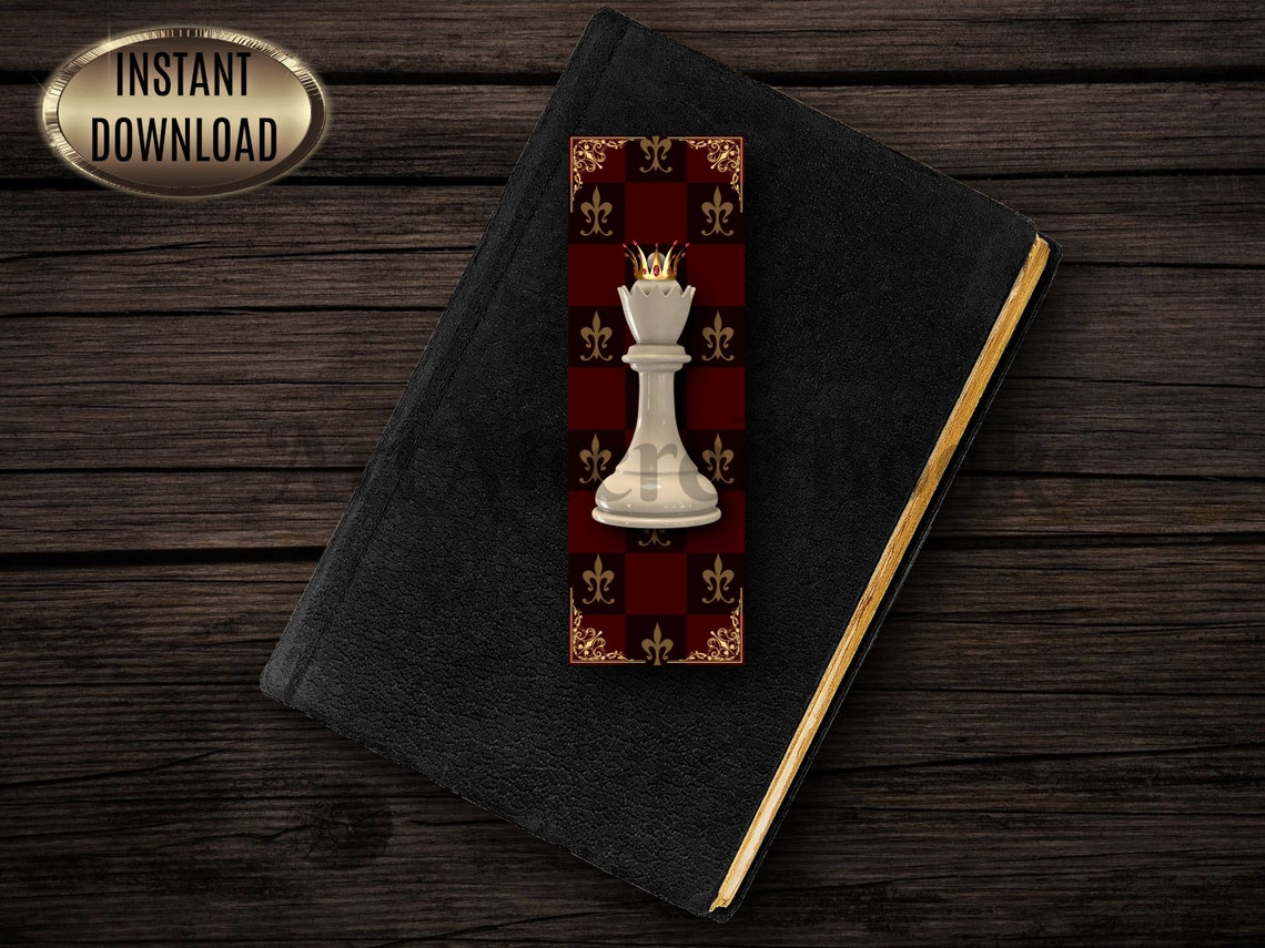 Printable White Chess Bookmarks Chess Queen Bookmark Chess Pawn ...