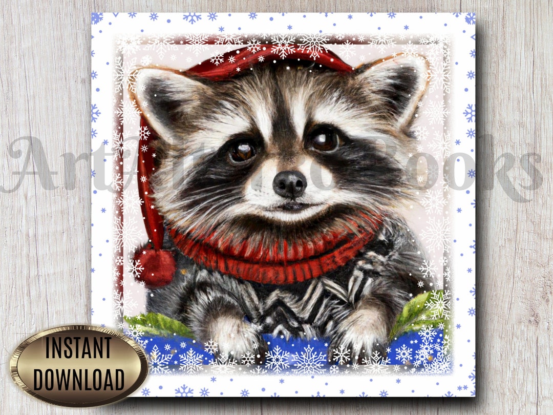 Printable Christmas Set With Raccoon| Digital Winter Raccoon Cards ...