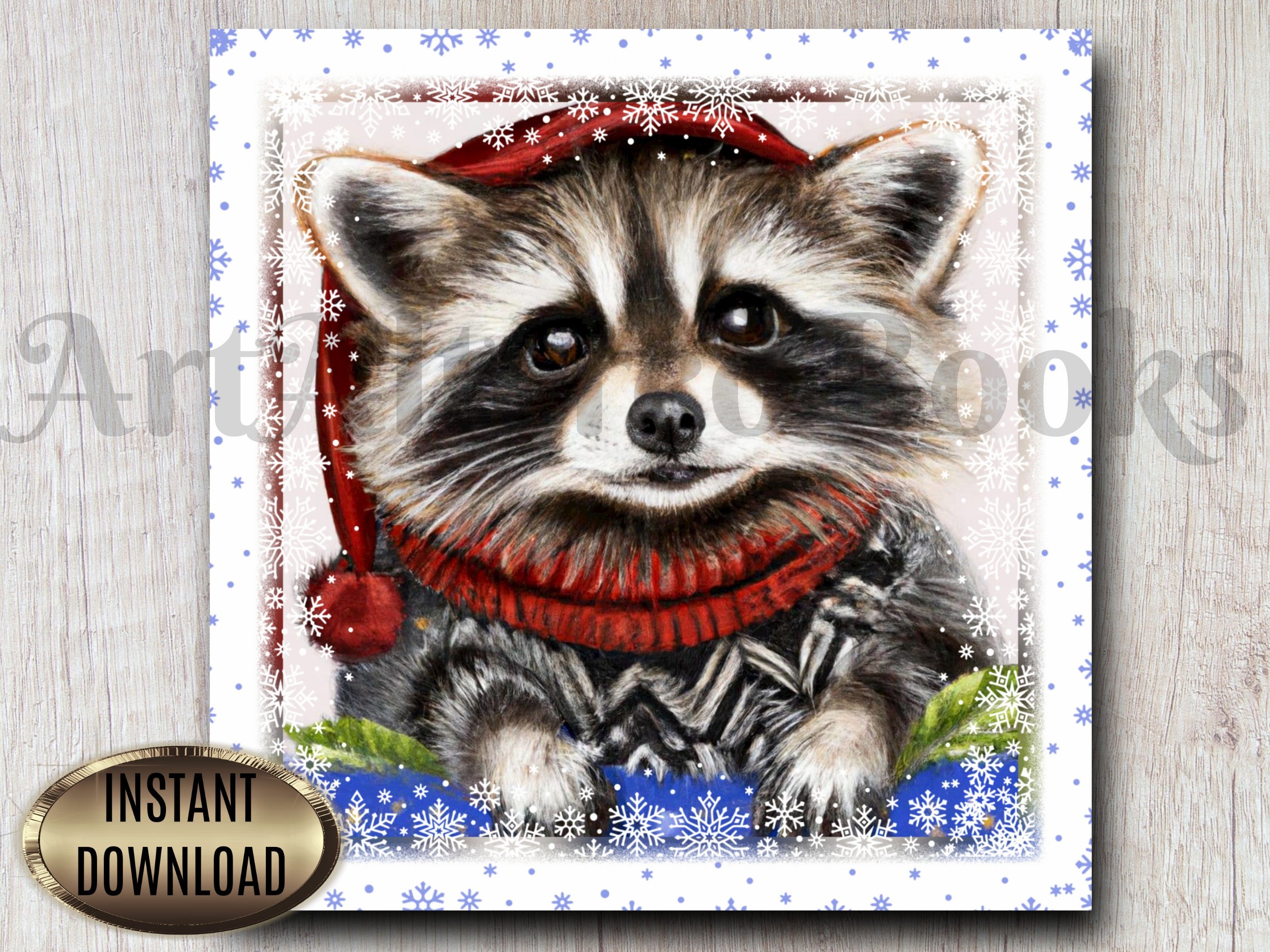 Printable Christmas Set With Raccoon| Digital Winter Raccoon Cards ...