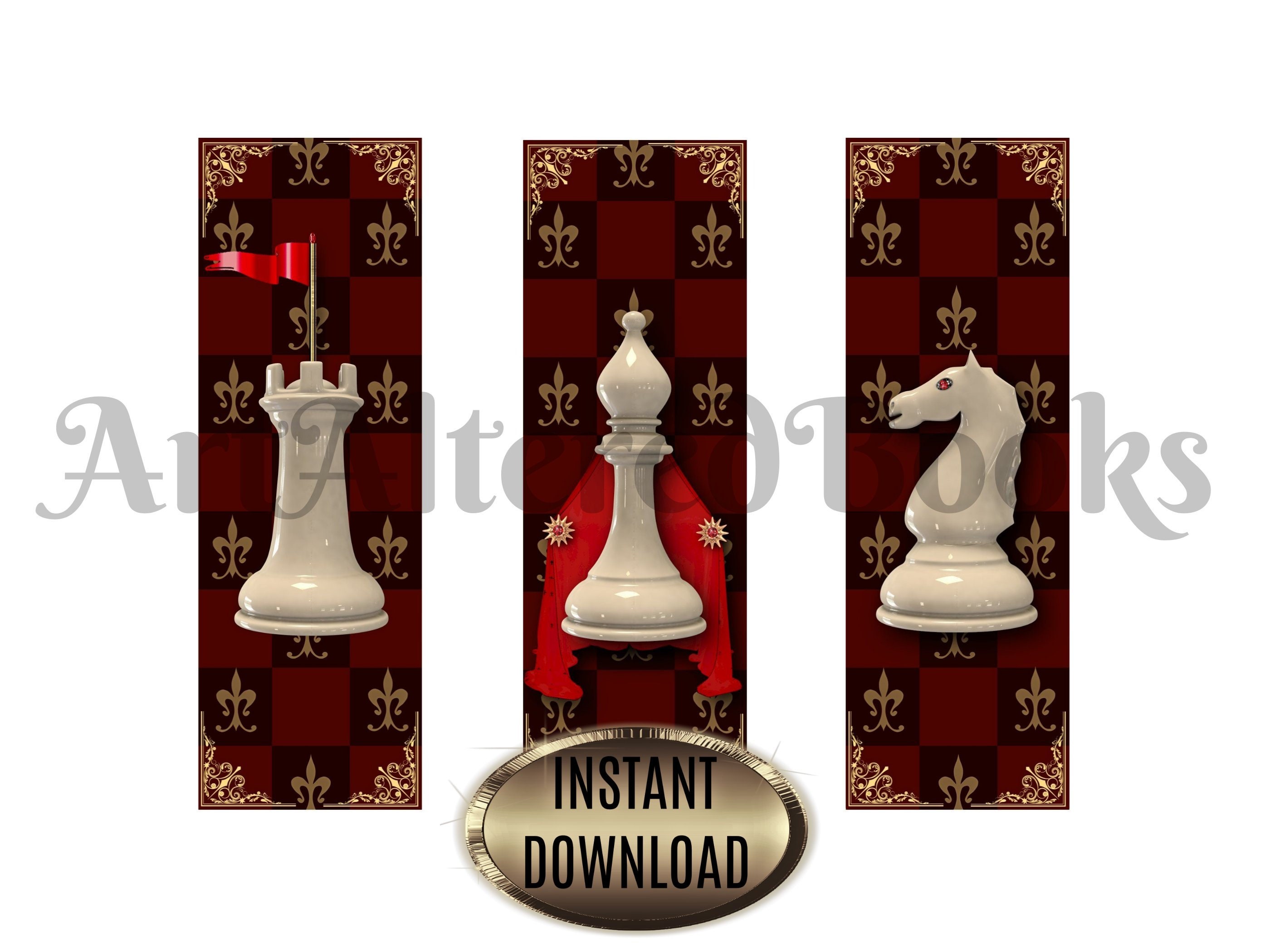 Set of 3 Printable Bookmarks With White Chess Pieces Chess Bishop ...