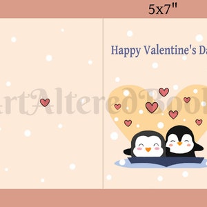 Happy Valentine’s Day Printable Card With Penguins| Valentines Digital ...