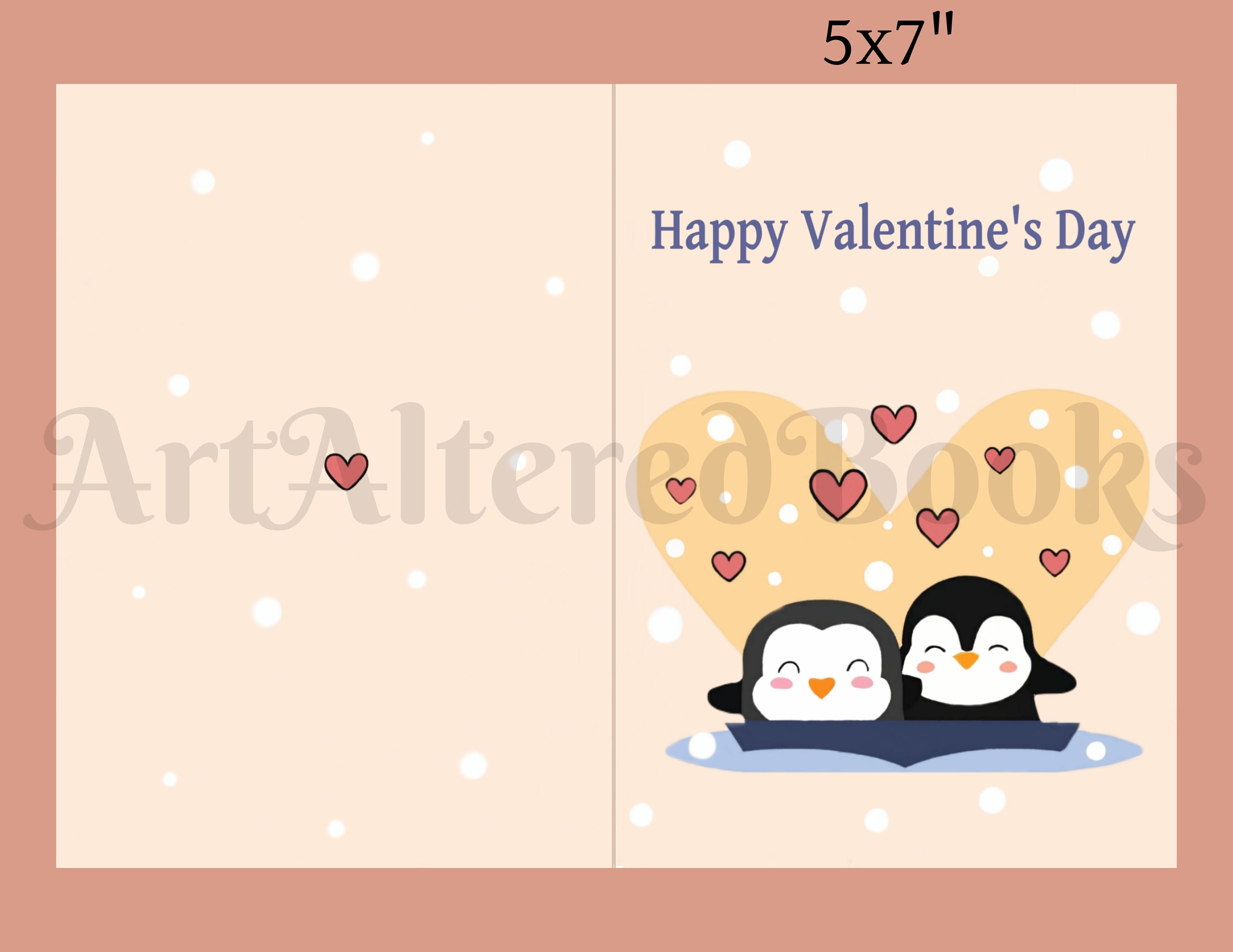 Happy Valentines Day Printable Card With Penguins Valentines Digital ...