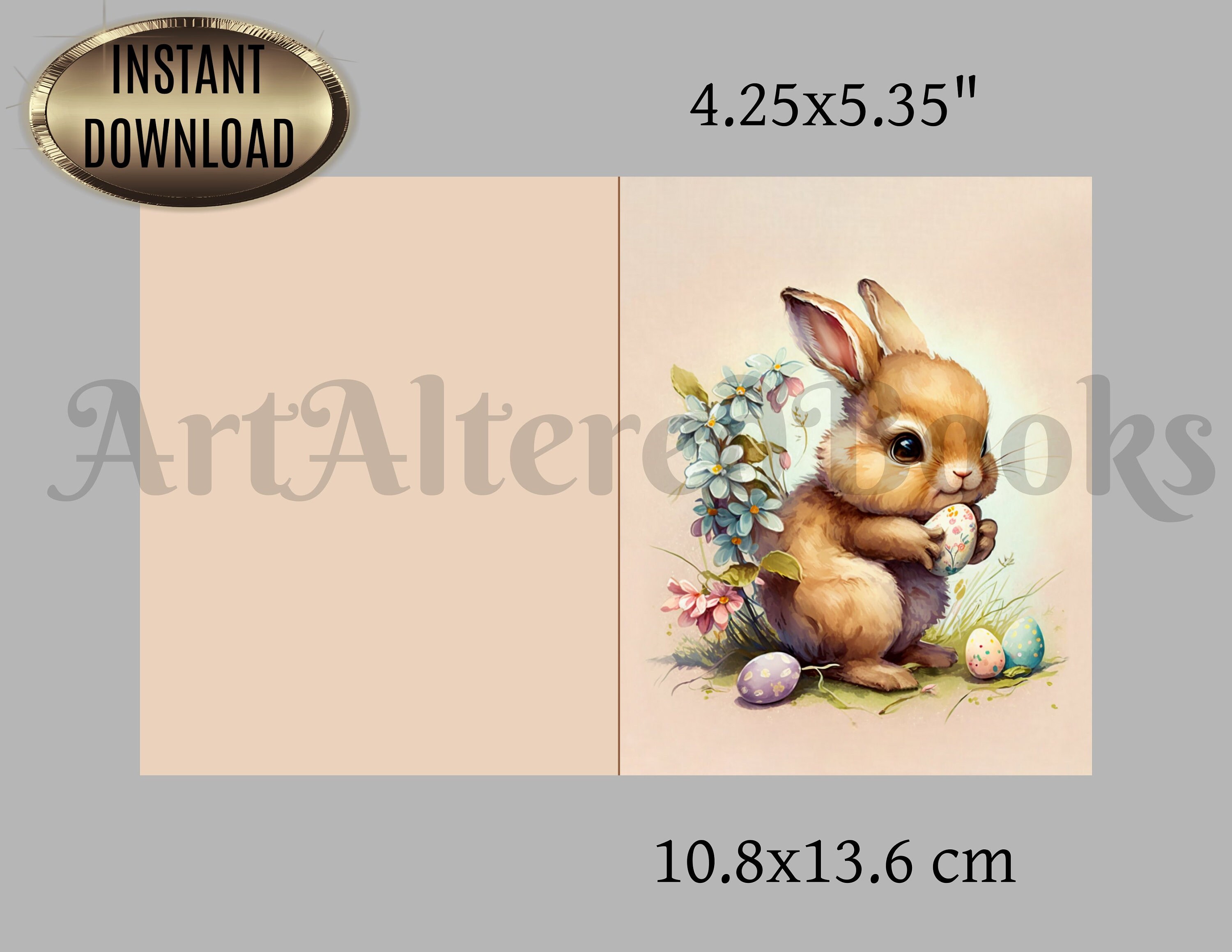 Watercolor Easter Little Rabbit Printable Card Bunny Digital Card ...