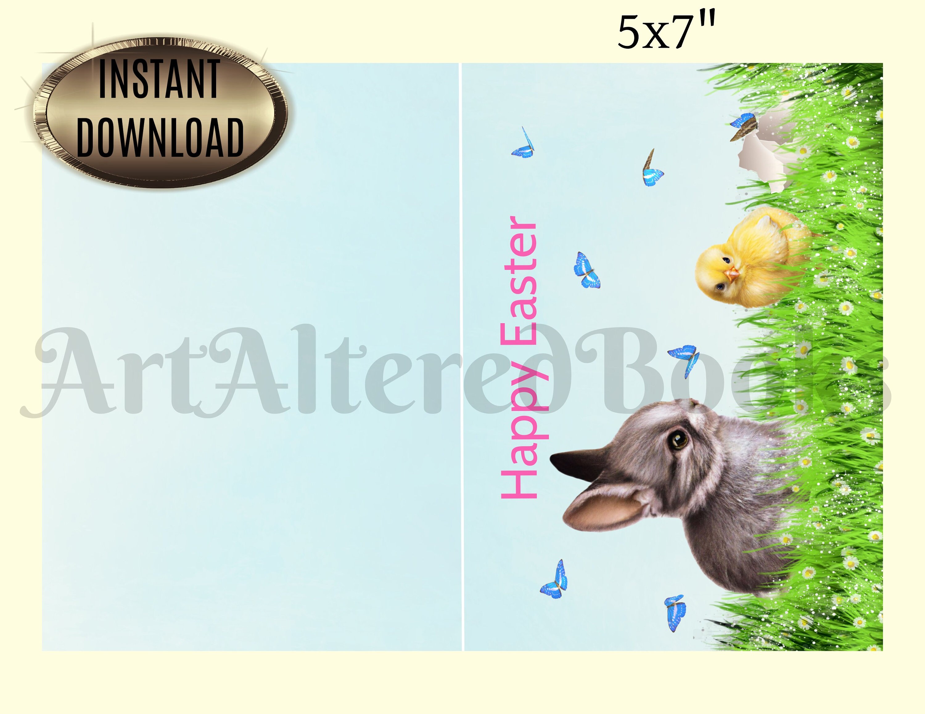 Happy Easter Printable Card With Bunny and Spring Chicken Rabbit Card ...