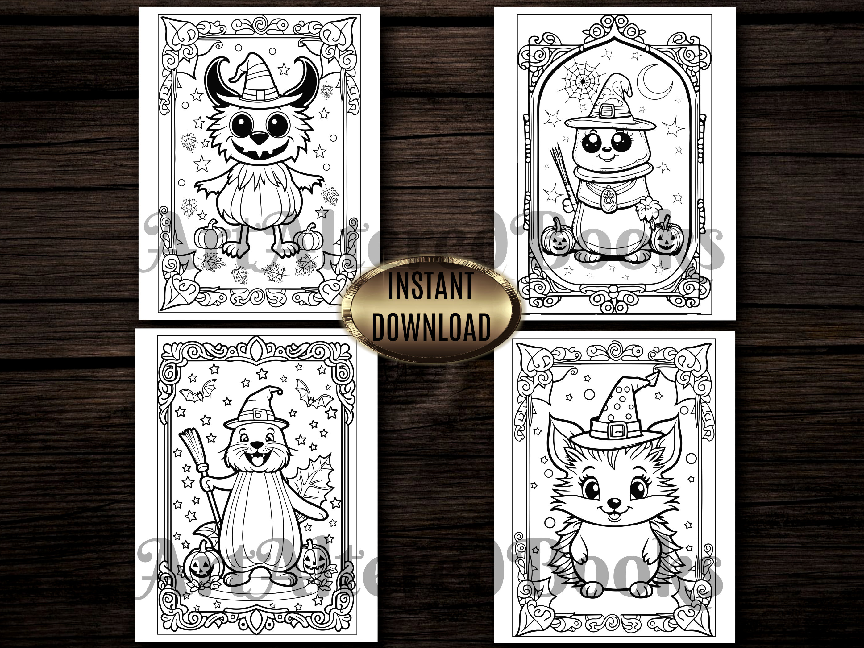 Printable Cute Halloween Coloring Page Set of 24 Kids Halloween ...