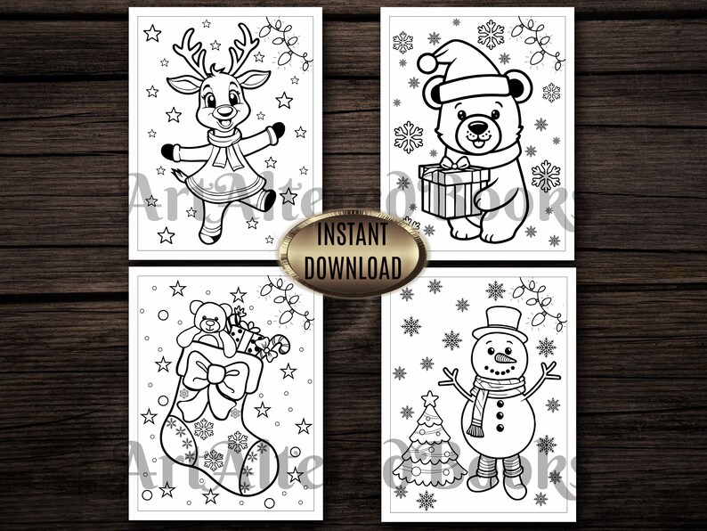 Christmas Coloring Pages | Kids Activity, Santa, Reindeer (instant ...
