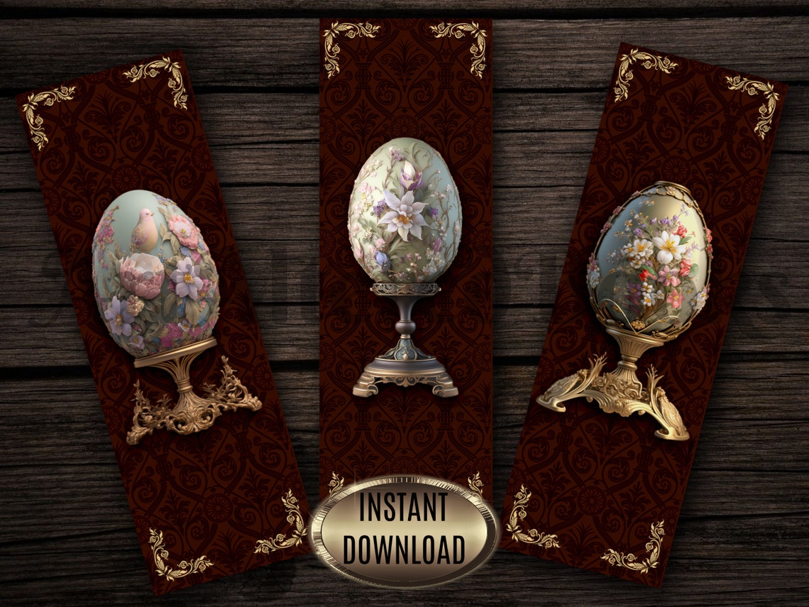 Set of 3 Printable Bookmarks With Jewelry Decorative Flower Eggs in ...