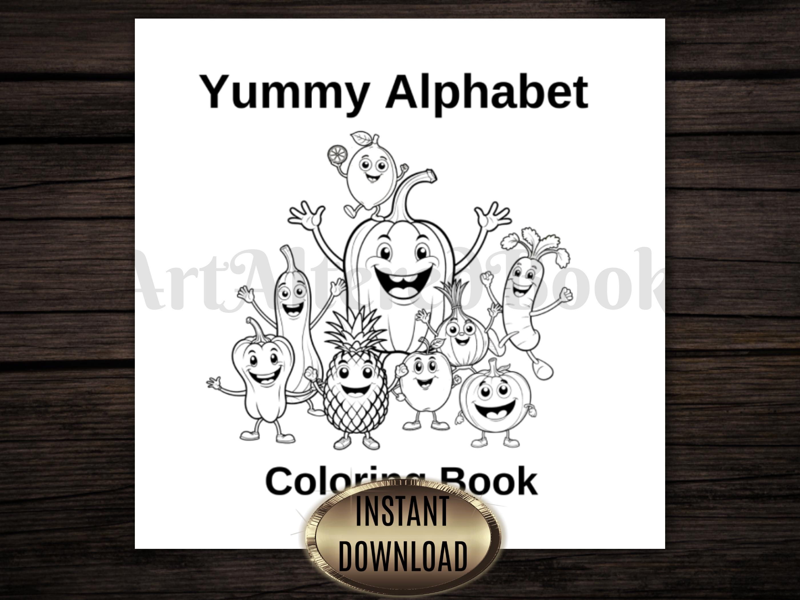 Printable Yummy Alphabet and Numbers Coloring Pages| ABC and 123 Food ...