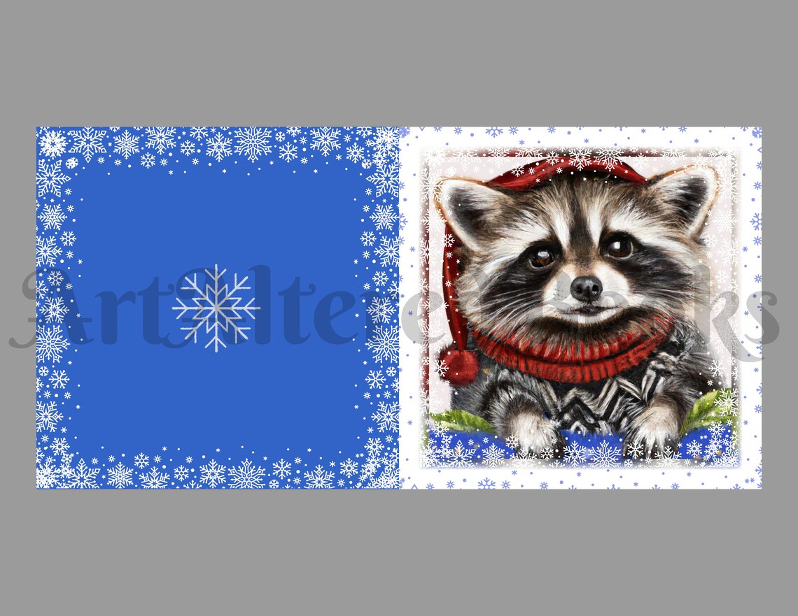Printable Christmas Set With Raccoon Digital Winter Raccoon - Etsy