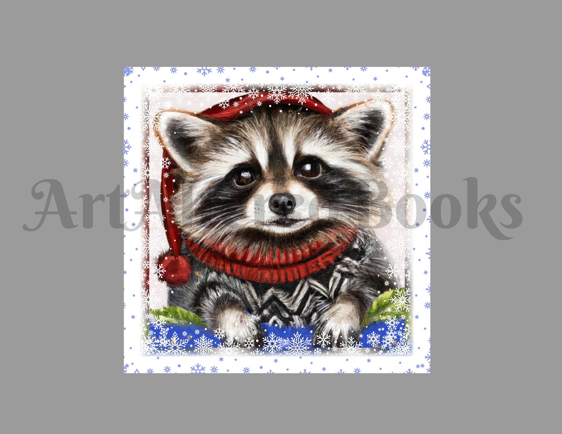Printable Christmas Set With Raccoon Digital Winter Raccoon - Etsy