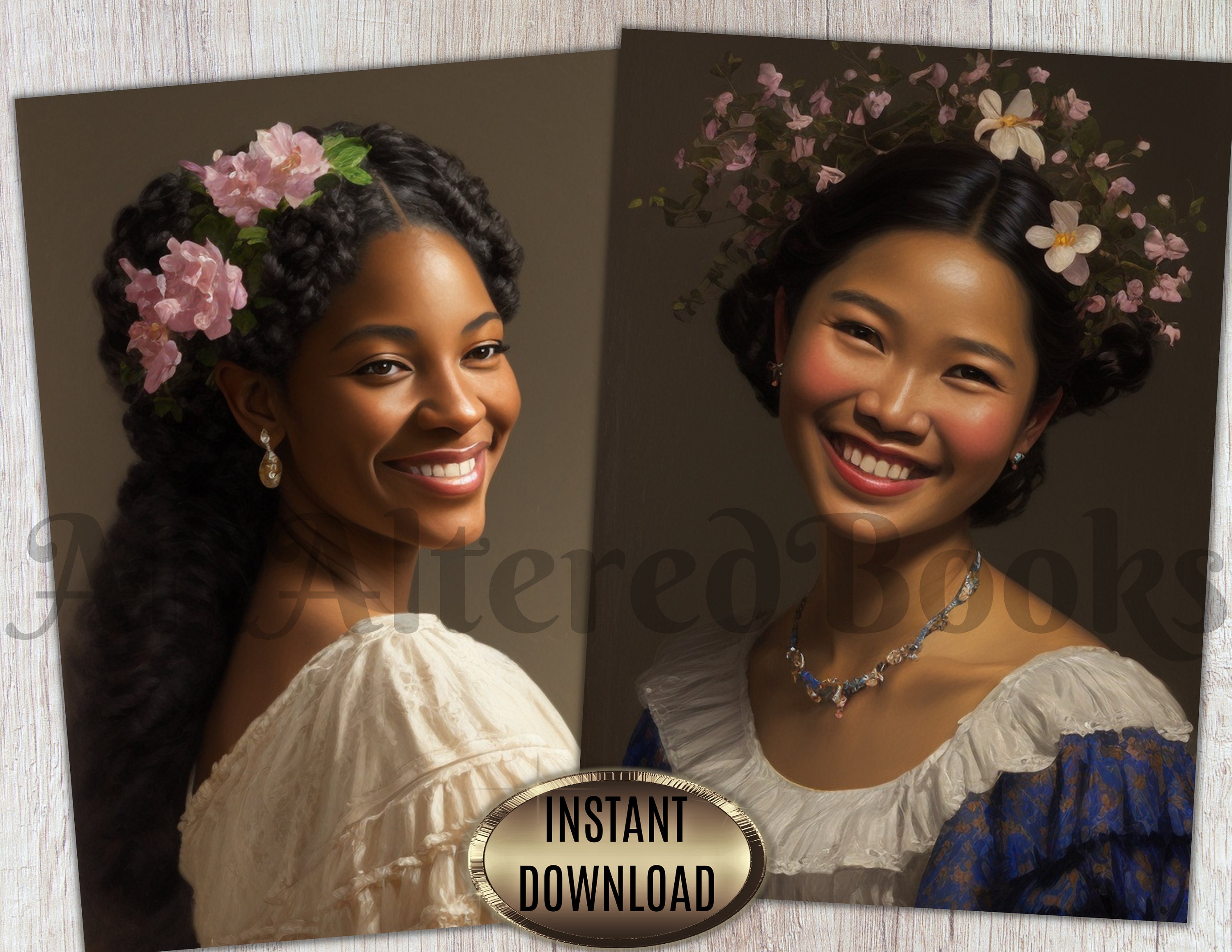 Printable Portraits of Beautiful Women in Vintage Style| Junk Journals ...