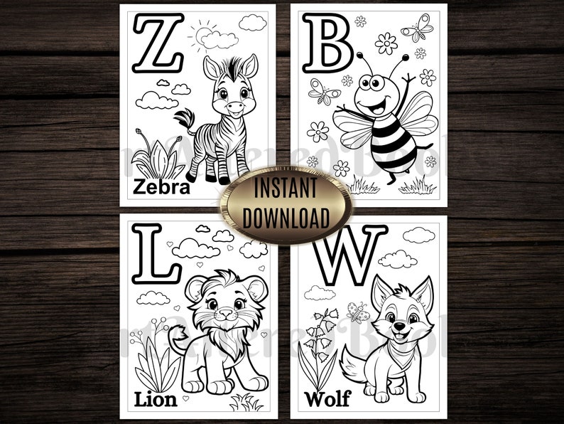 Printable ABC Zoo Coloring Pages for Kids: Alphabet and Numbers Animals ...