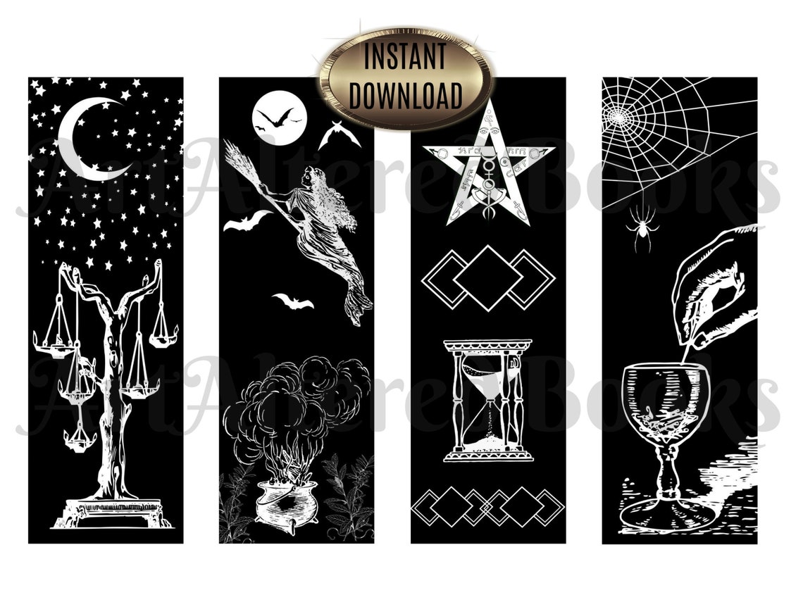 Set of 4 Witchy Printable Bookmarks Dark Magic Bookmark - Etsy