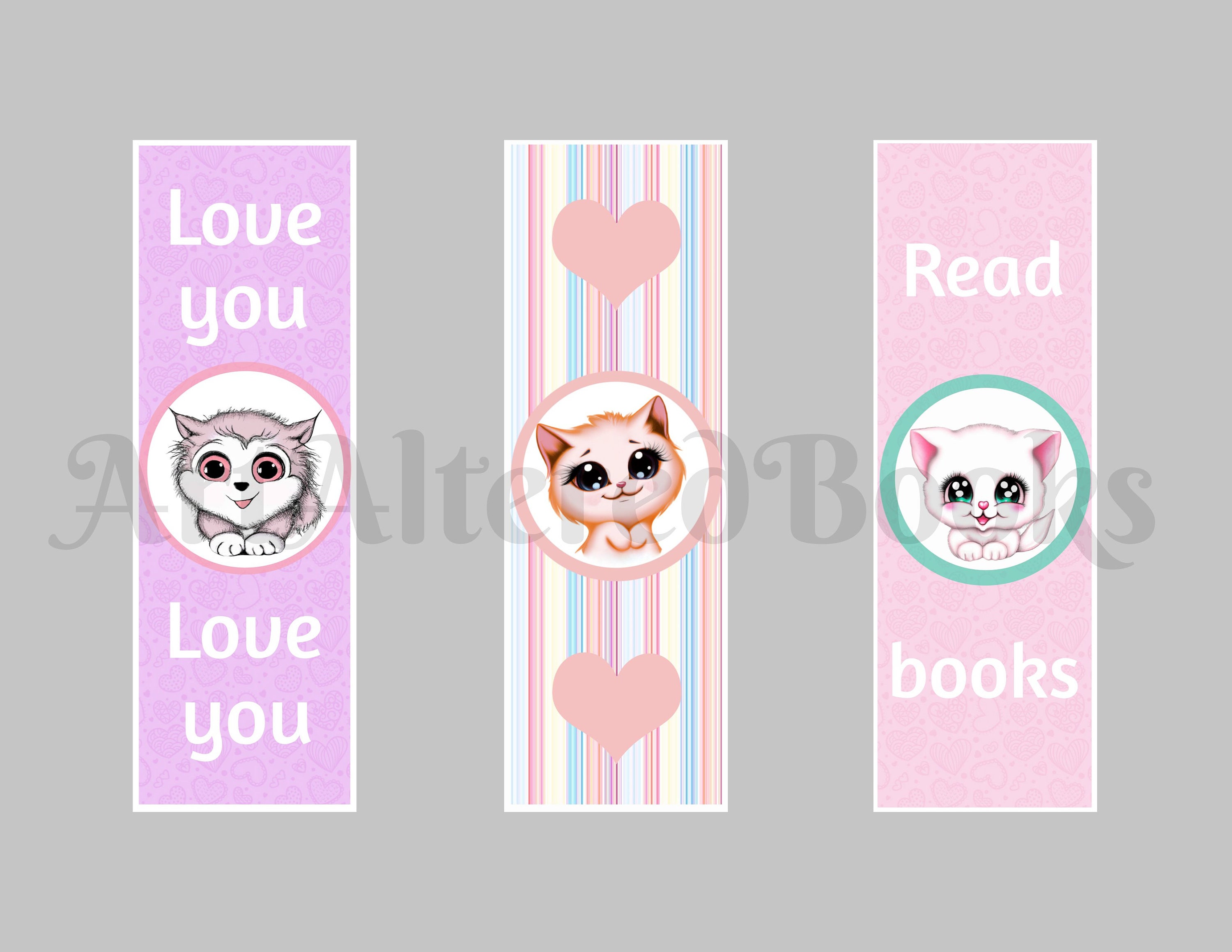 Printable Valentines Bookmark Set With Cats Cute Cat Digital Bookmarks ...