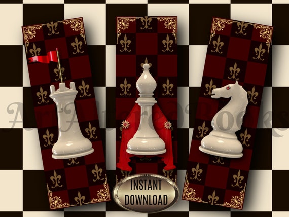 Set of 3 Printable Bookmarks With White Chess Pieces Chess - Etsy