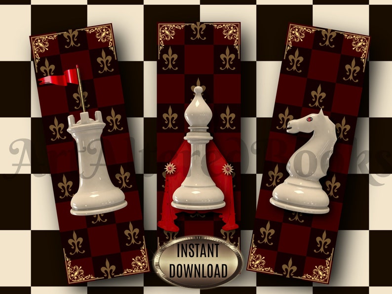 Set of 3 Printable Bookmarks With White Chess Pieces| Chess Bishop ...