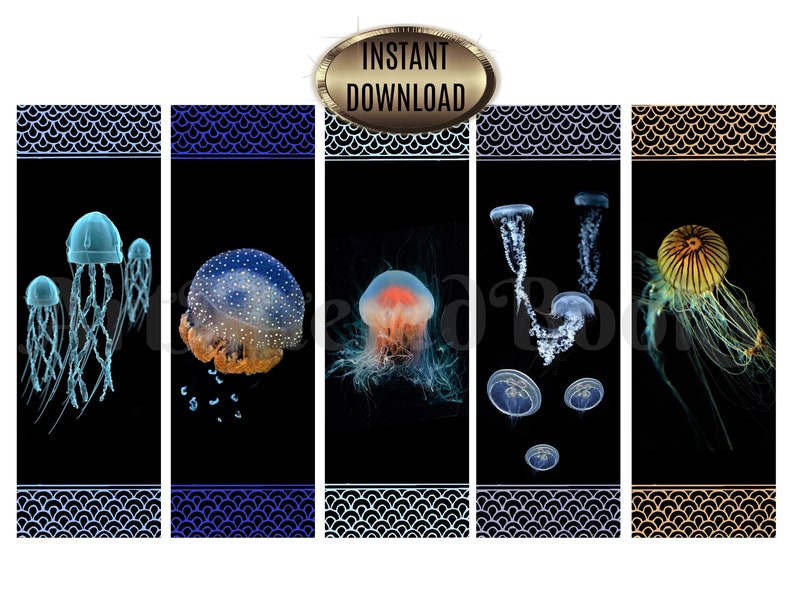 Set of 5 Jellyfish Printable Bookmarks Beach Bookmark Marine Life ...