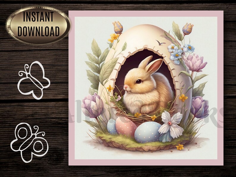 Printable Easter Cards With Bunny in Vintage Style| Rabbit Digital Card ...