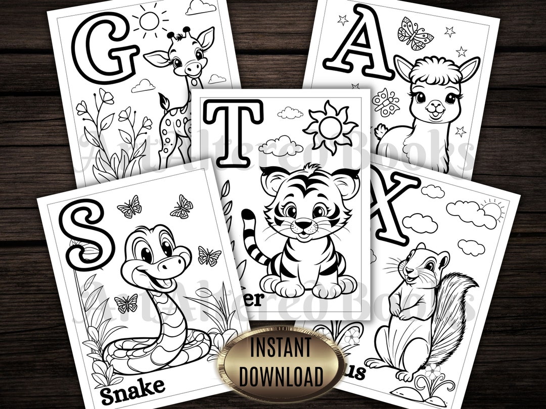 Printable ABC Zoo Coloring Pages for Kids: Alphabet and Numbers Animals ...