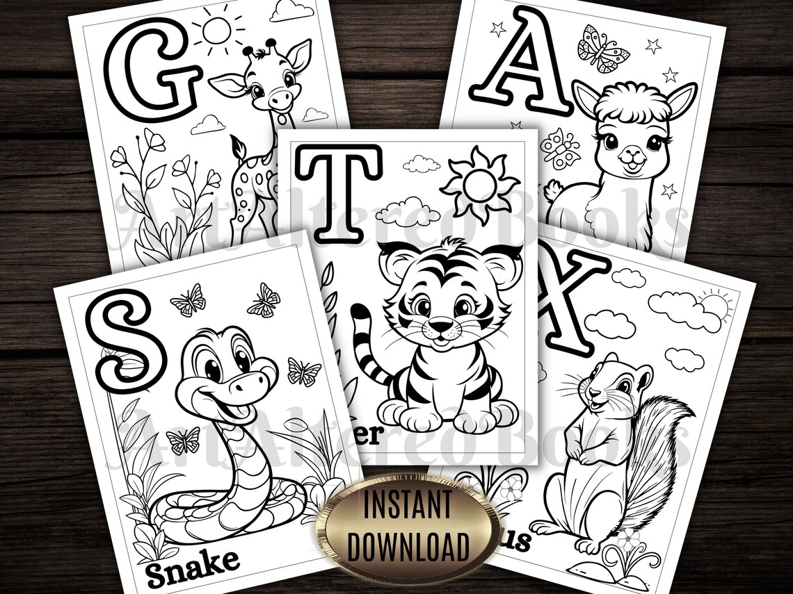 Printable ABC Zoo Coloring Pages for Kids: Alphabet and Numbers Animals ...
