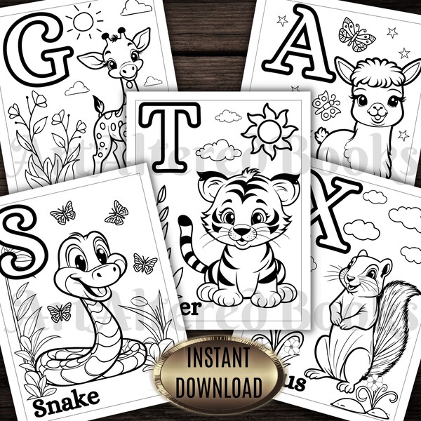 Alphabet Coloring Pages With Animals - Etsy