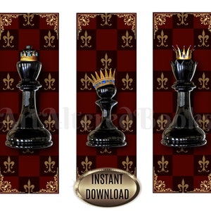 Printable Black Chess Bookmarks| Chess King Bookmark| Chess Pawn ...