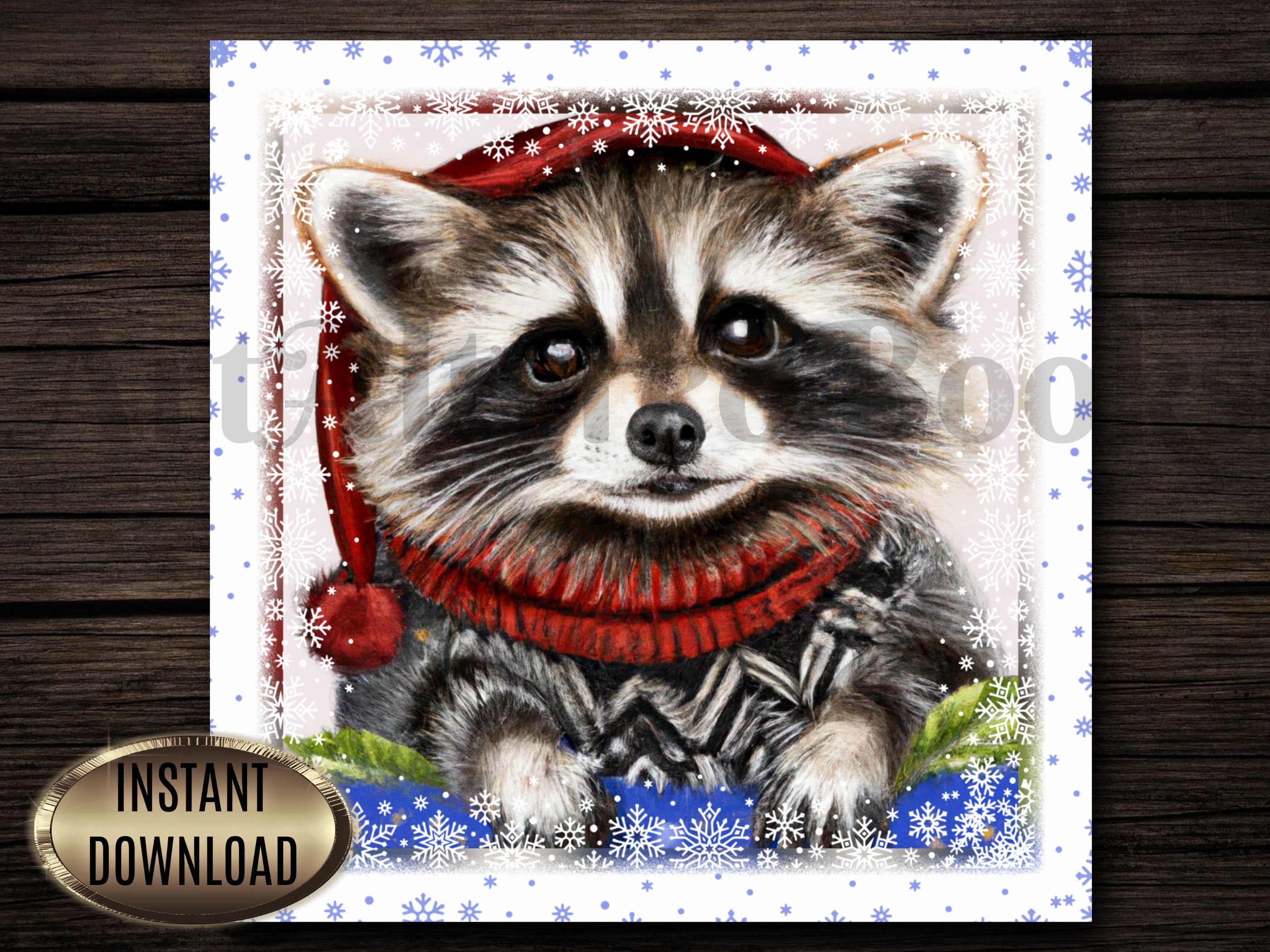 Printable Christmas Set With Raccoon Digital Winter Raccoon Cards Cute ...