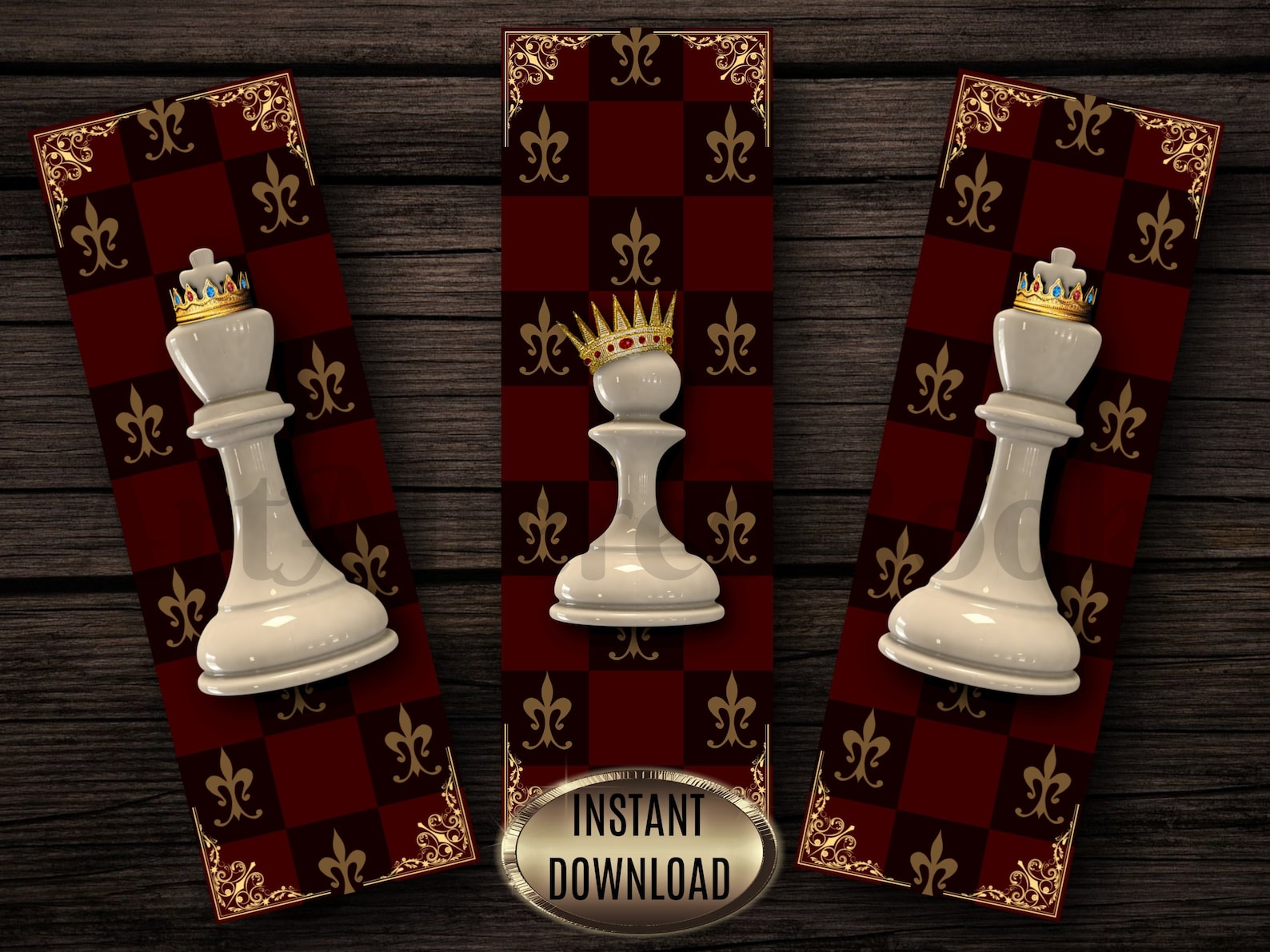 Printable White Chess Bookmarks| Chess Queen Bookmark| Chess Pawn ...