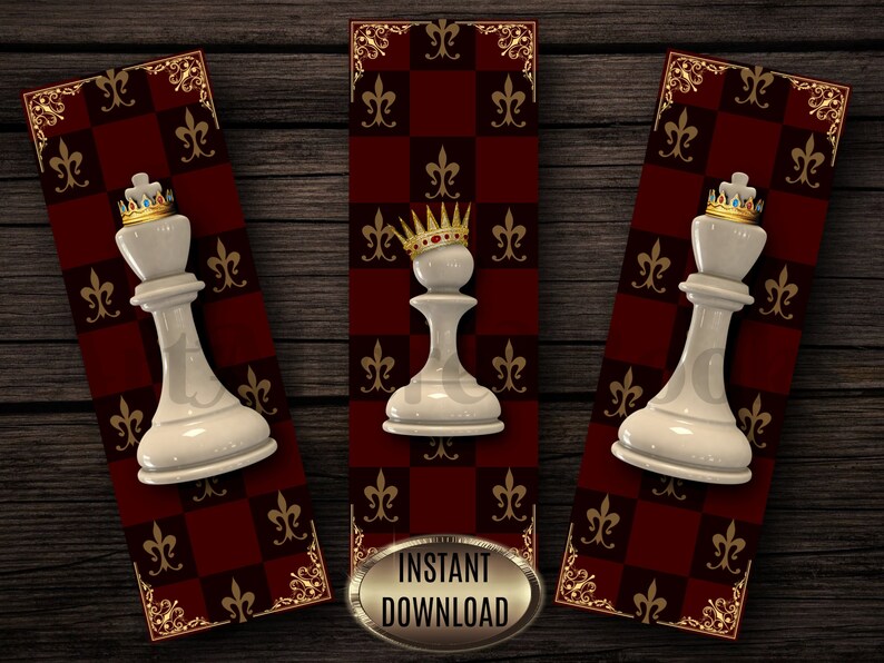 Printable White Chess Bookmarks| Chess Queen Bookmark| Chess Pawn ...