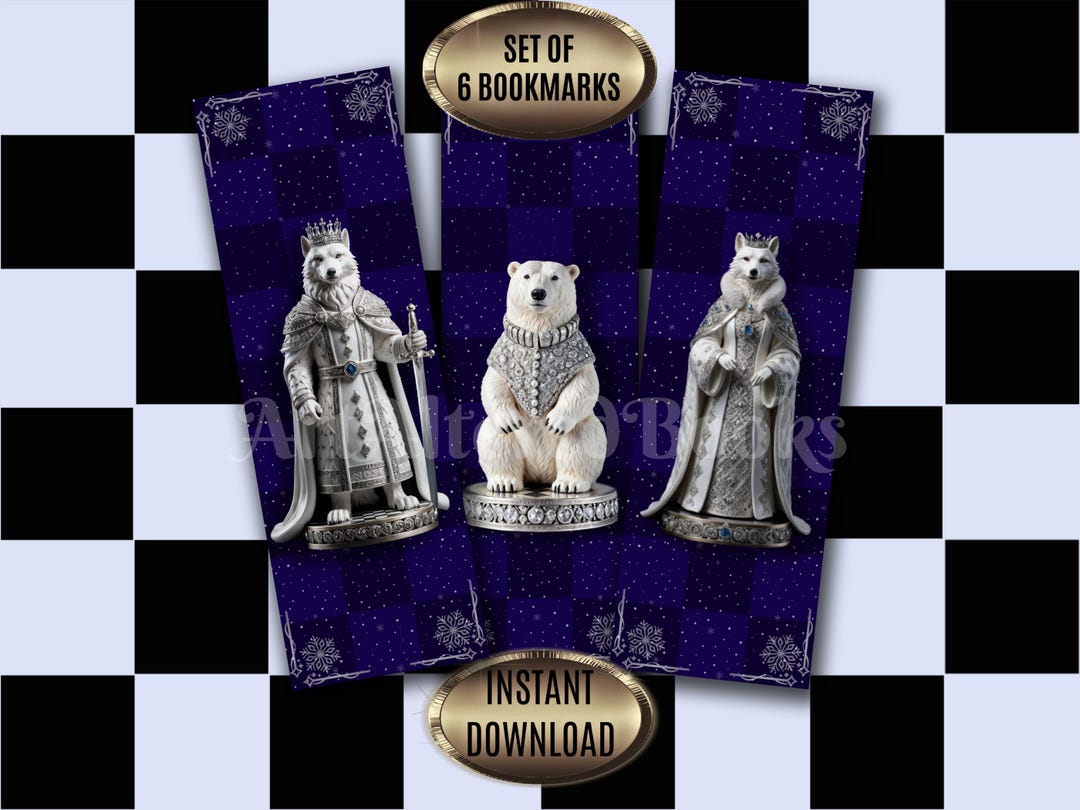 Enchanted Winter Chess Bookmarks: White Wolf, Penguin, Snowman (digital ...