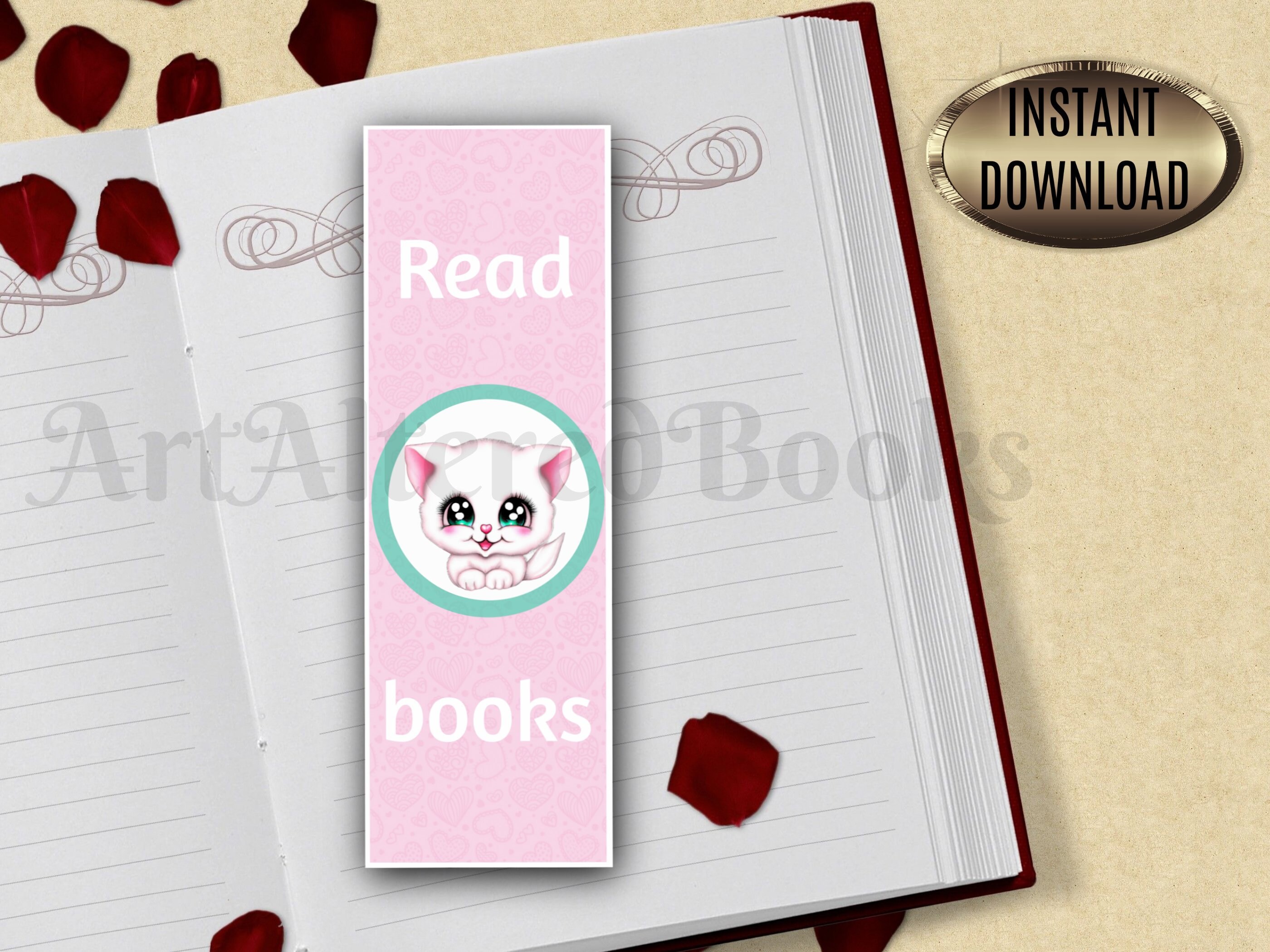 Printable Valentines Bookmark Set With Cats Cute Cat Digital Bookmarks ...