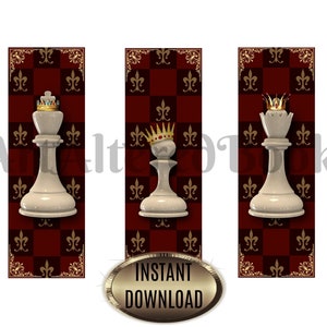 Printable White Chess Bookmarks| Chess Queen Bookmark| Chess Pawn ...