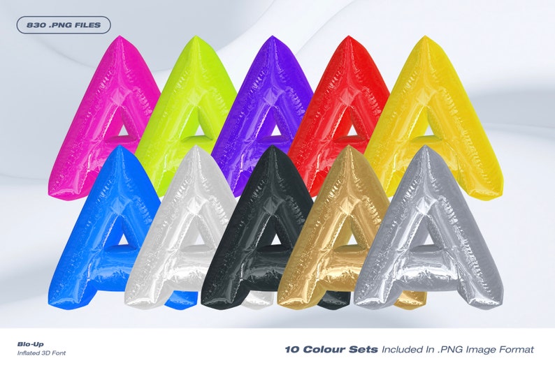 Blow up 3D Font Set Full Set of PNG Letters in 10 Colours Foil Balloon ...