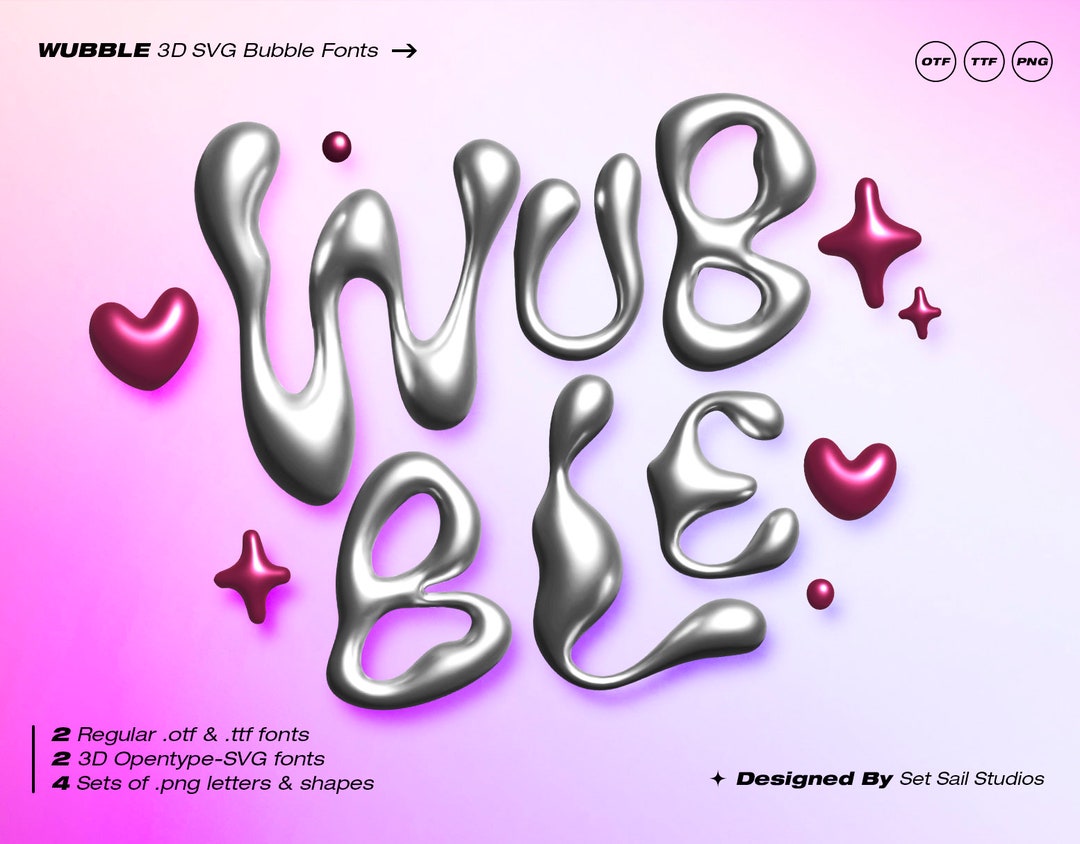 Wubble SVG Font - 3D Bubble Font PNG Letters + Fonts. Cool 2000's Y2K ...