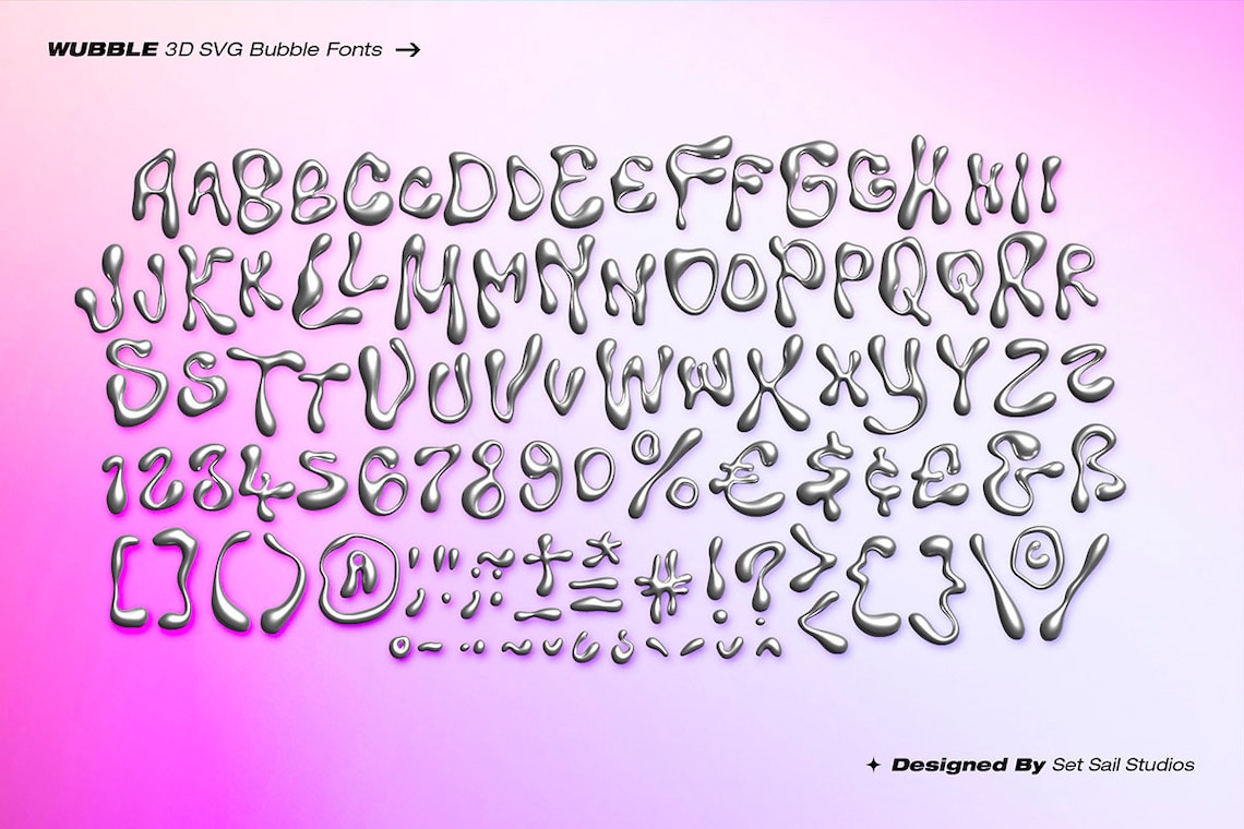 Wubble SVG Font - 3D Bubble Font PNG Letters + Fonts. Cool 2000's Y2K ...