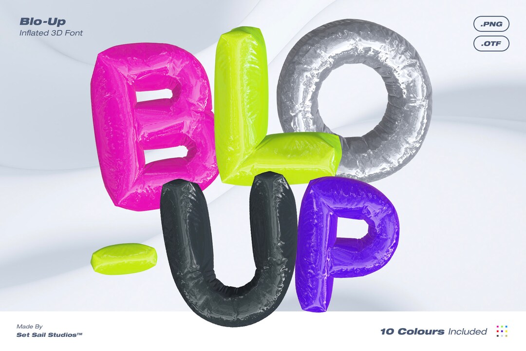 Blow up 3D Font Set Full Set of PNG Letters in 10 Colours Foil Balloon ...